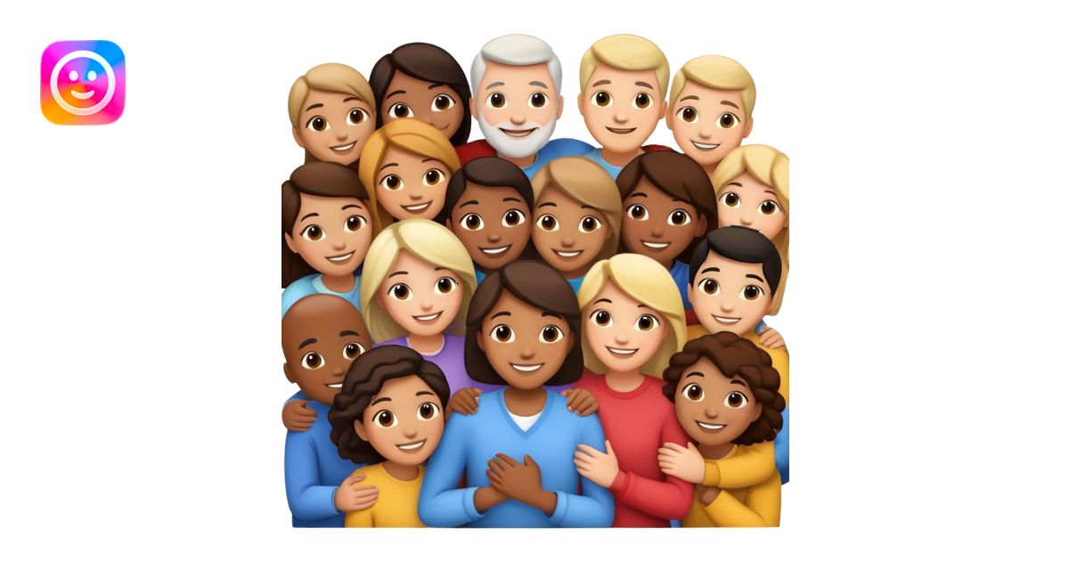 Group hug of diverse people emoji | AI Emoji Generator