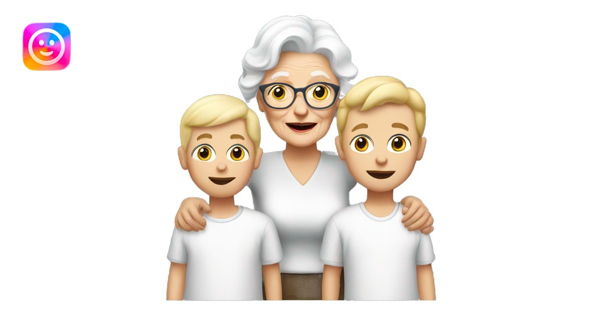 White grandma with 2 blonde grandsons emoji | AI Emoji Generator