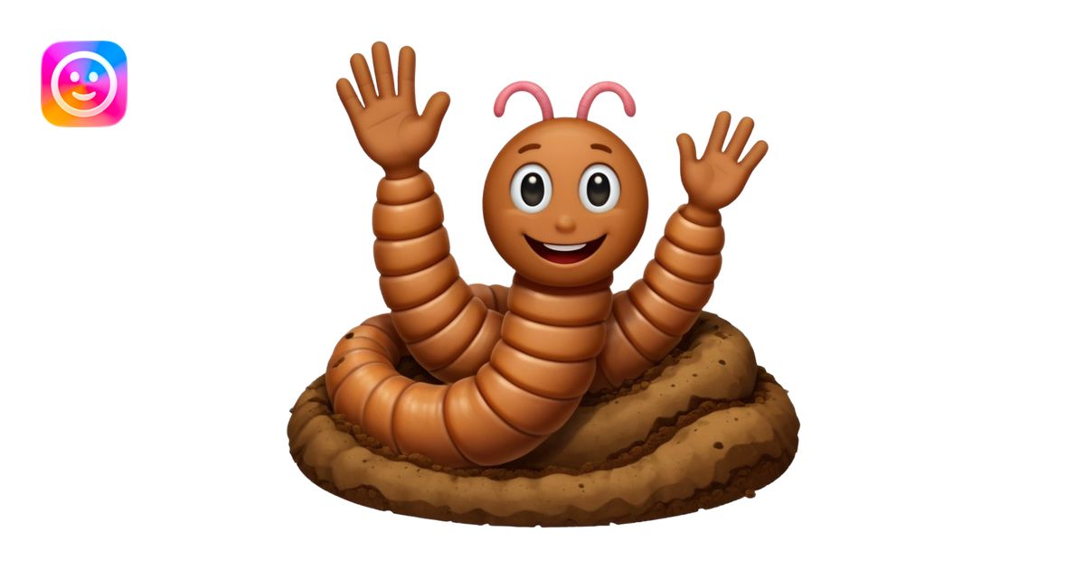 Happy worm waving from dirt hole emoji | AI Emoji Generator