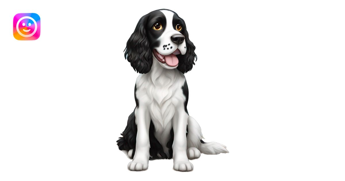 Black and white English springer spaniel sitting on the beach emoji ...