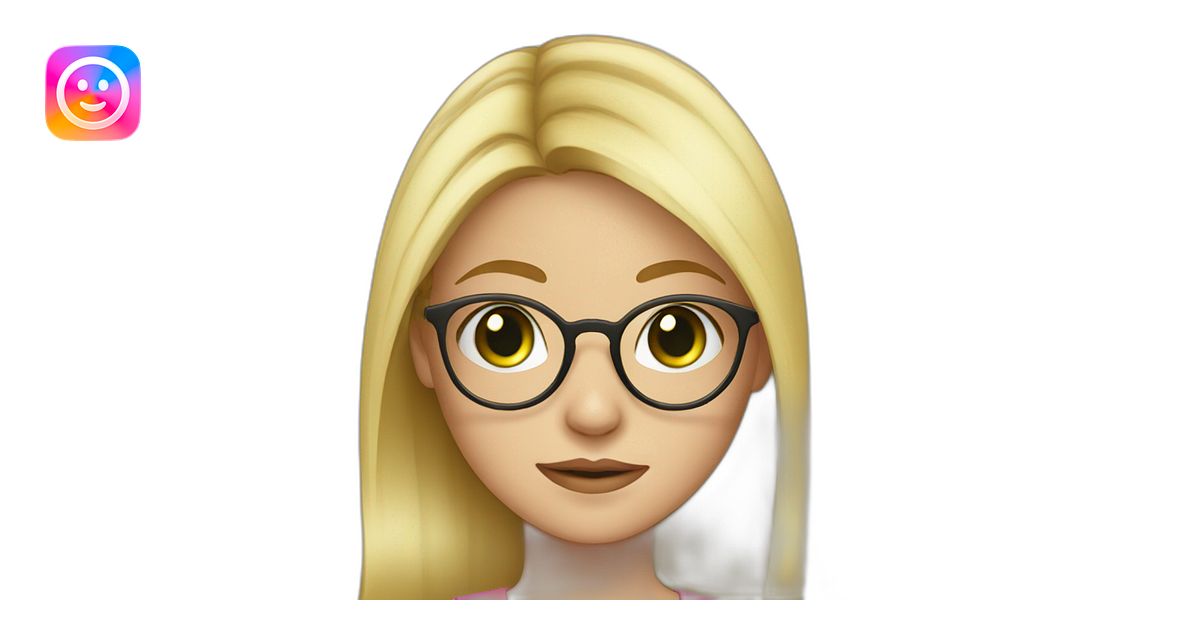young blonde girl with glasses, round face, picky nose, green eyes ...