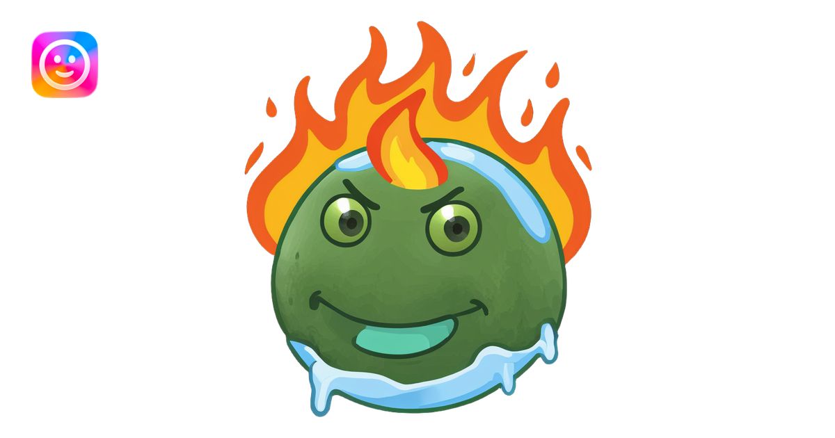 Ice face emoji melting with a fire meme | AI Emoji Generator