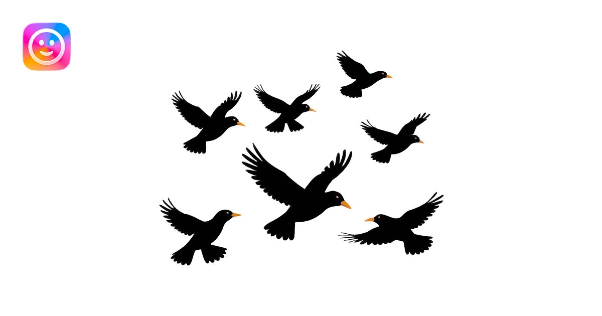 Flying in one line multiple black birds emoji emoji | AI Emoji Generator