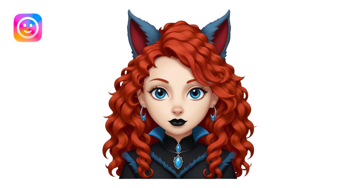 long curly red hair (darker), red pointed ears with black trim, black ...