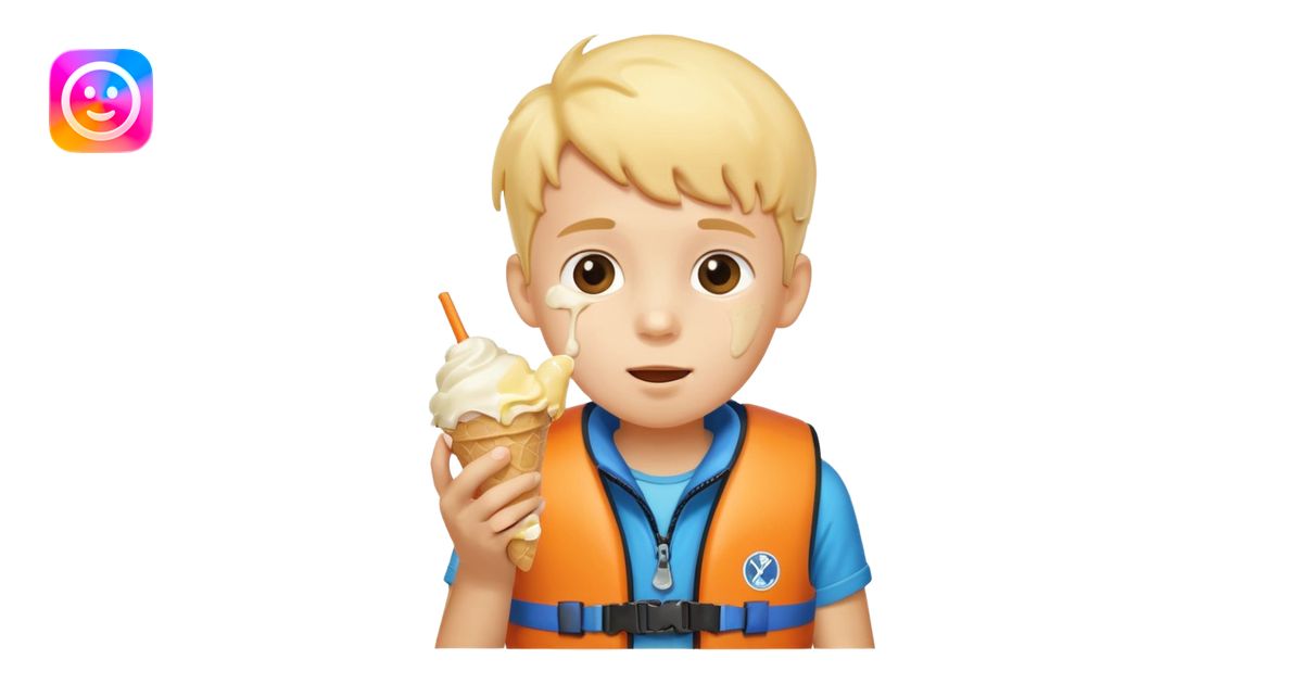 boy kid wearing lifejacket, eating ice cream emoji | AI Emoji Generator