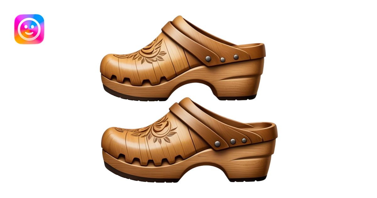 Cinematic Realistic Wooden Clogs Emoji, depicted as a pair of ...