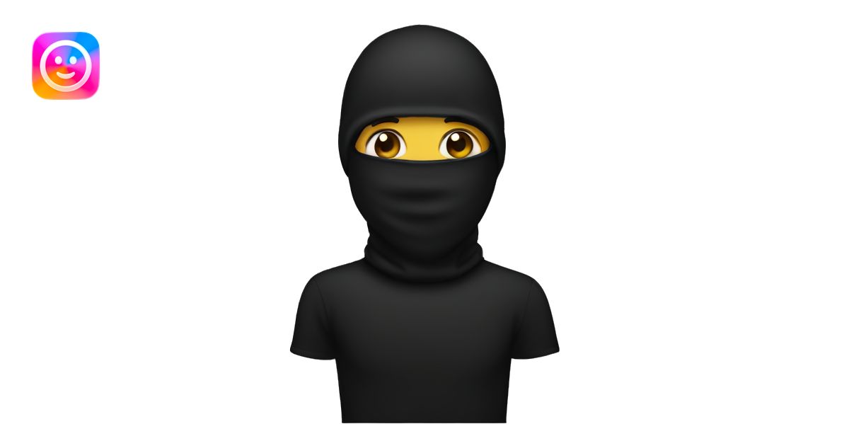 black balaclava covered face only white teeth showing emoji | AI Emoji ...