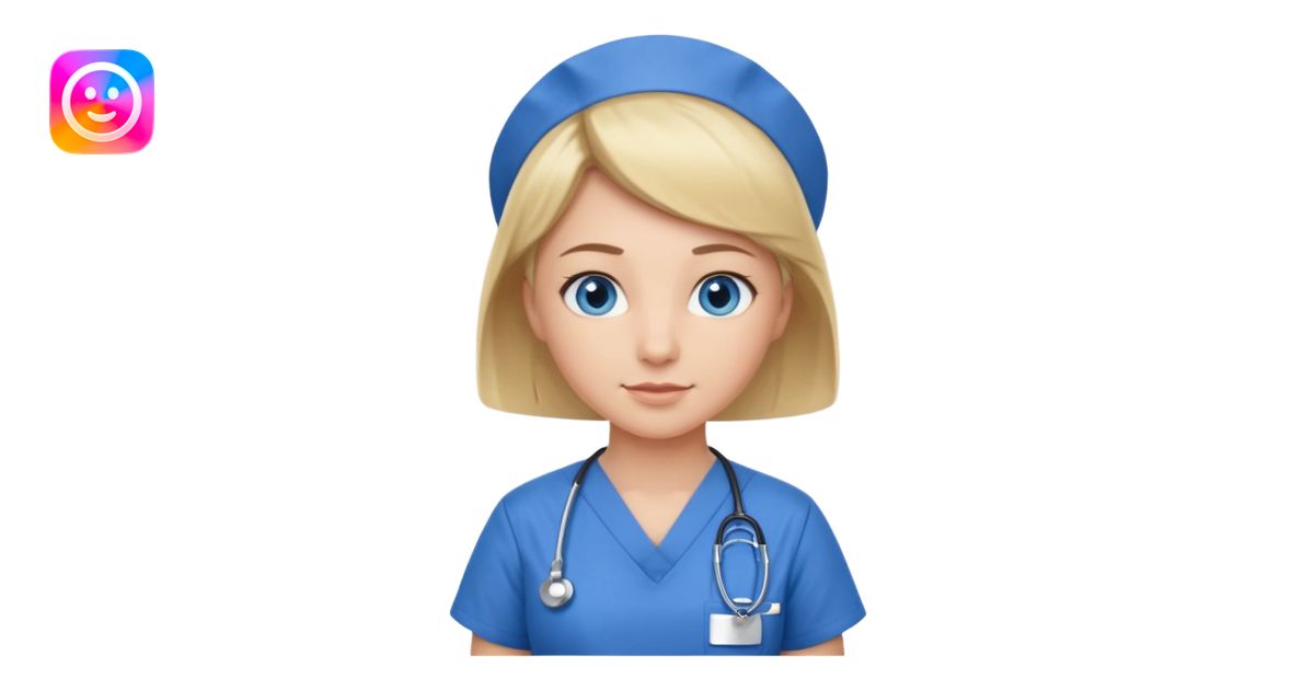 Nurse blue eyes short blond blue scrubs emoji | AI Emoji Generator