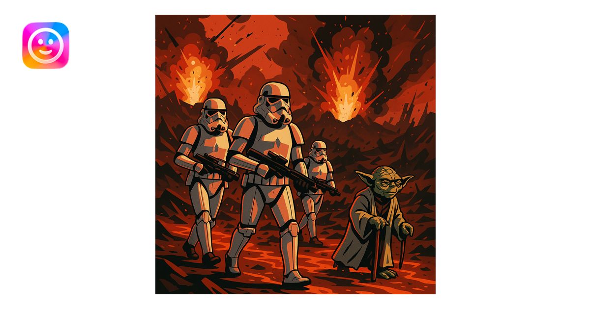 vector art of a Starwars stormtroopers is walking on lava planet with ...