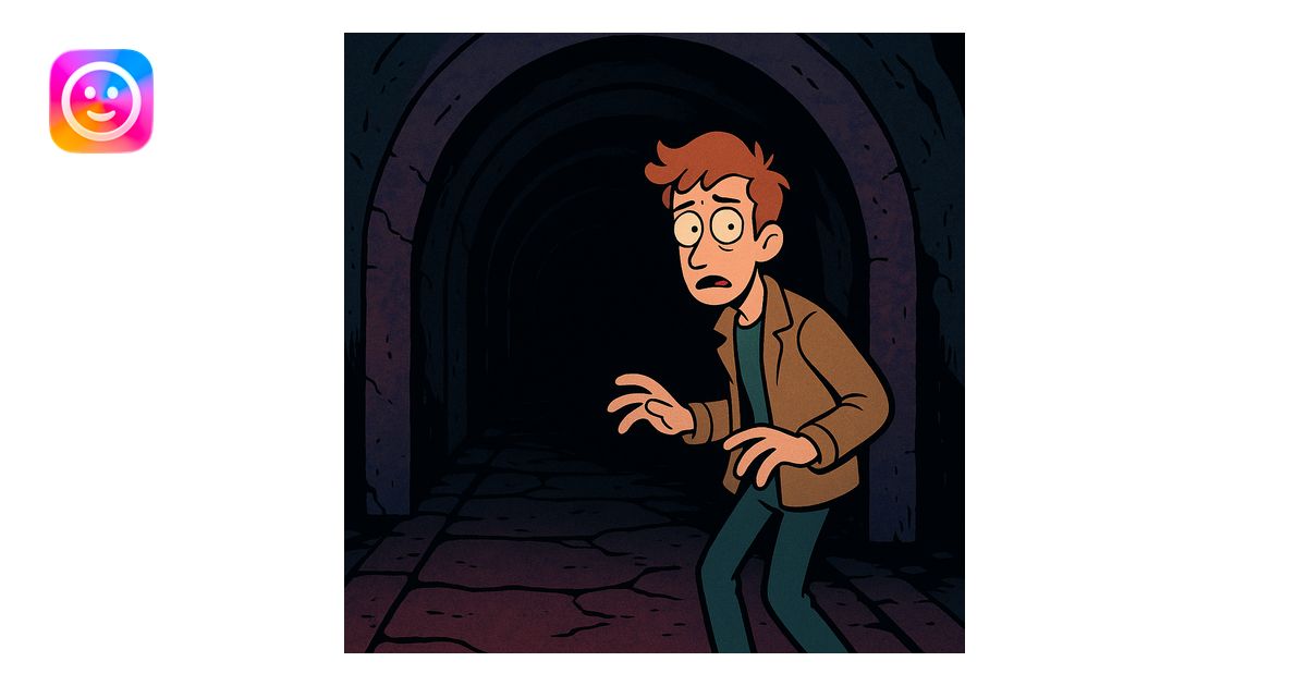 a dark tunnel, mysterious and shadowy, cartoon style, vibrant colors ...