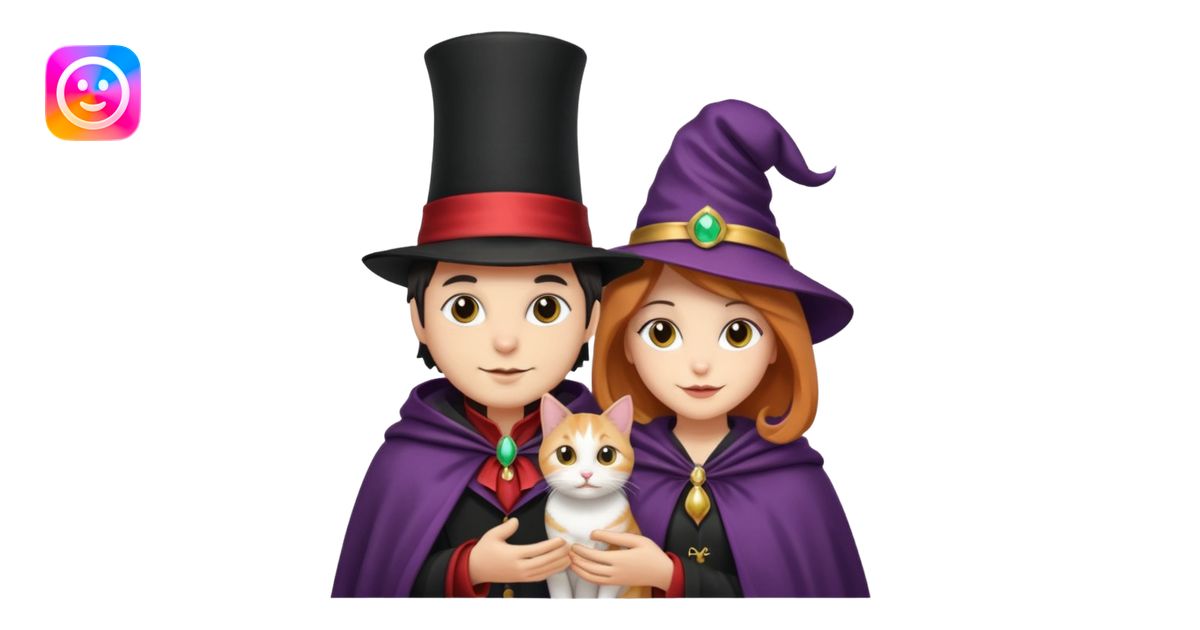 magician couple and their pet cat emoji | AI Emoji Generator
