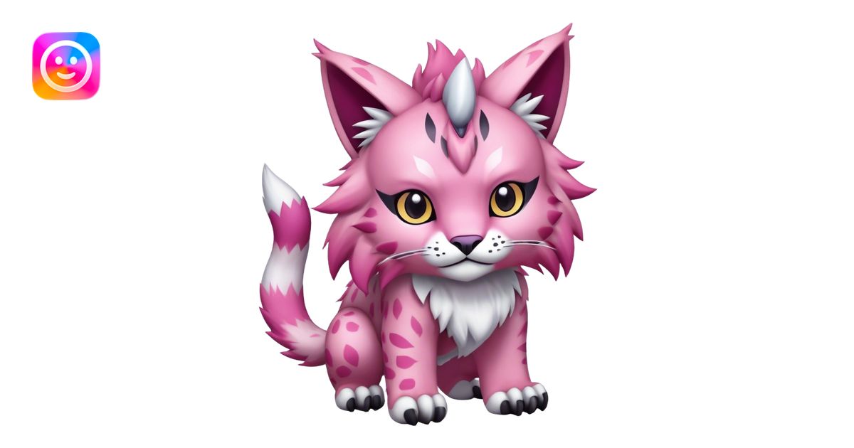A pink lynx-fakemon-Digimon-creature-hybrid emoji | AI Emoji Generator
