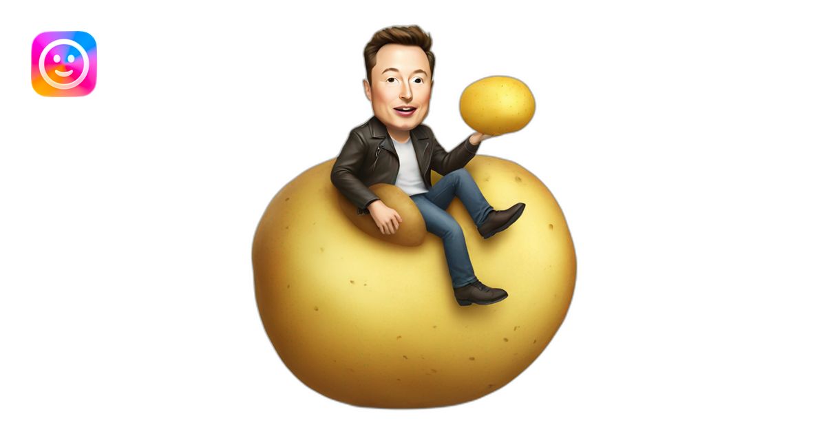 Elon musk riding a potato emoji | AI Emoji Generator