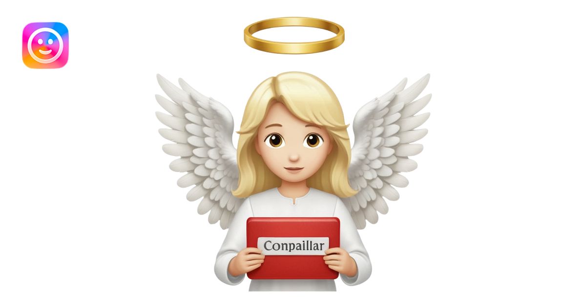 "An angel emoji with blonde hair, a halo, wings, holding a ...