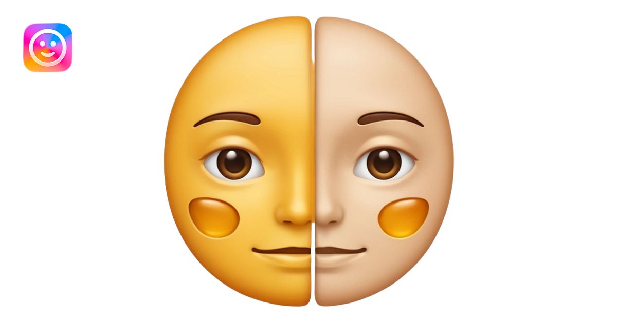 Minimal emoji of a face split into two halves, one side puffy and shiny ...