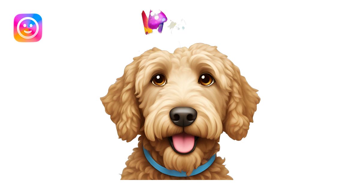 Labradoodle with a birthday hat on emoji | AI Emoji Generator