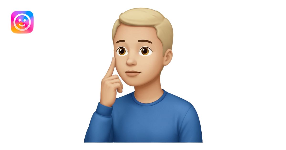 man looking up to the top right, index finger touching his chin ...