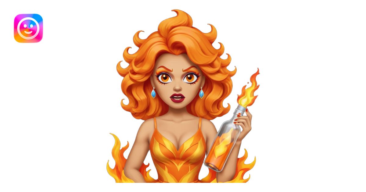 A fierce drag queen emoji with bright orange wavy hair styled with a ...