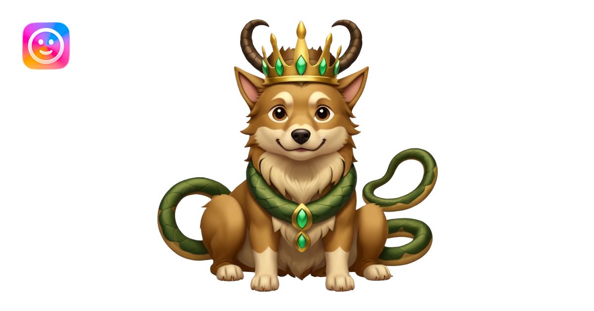 loki god of mischief as a dog. he as snakes. he wears a horned crown ...