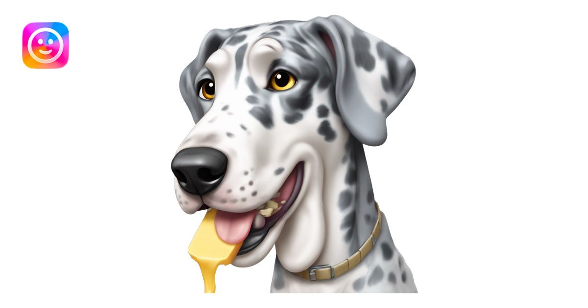 Blue Merle Great Dane eating butter emoji | AI Emoji Generator