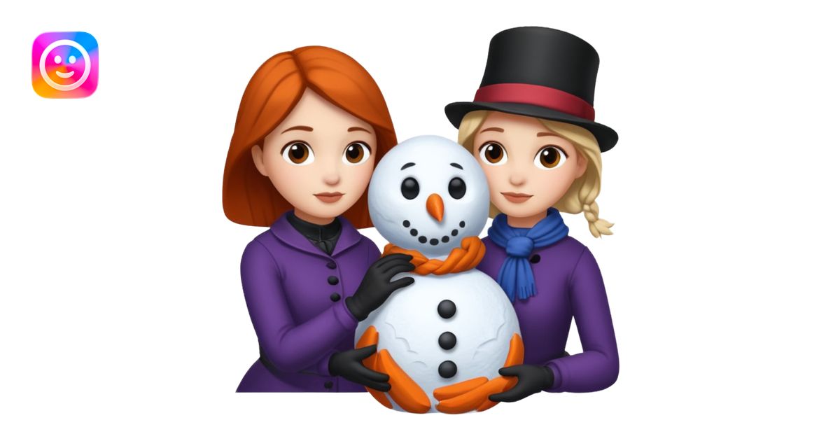 Virginia Poe and Maria Clemm building a snowman emoji | AI Emoji Generator