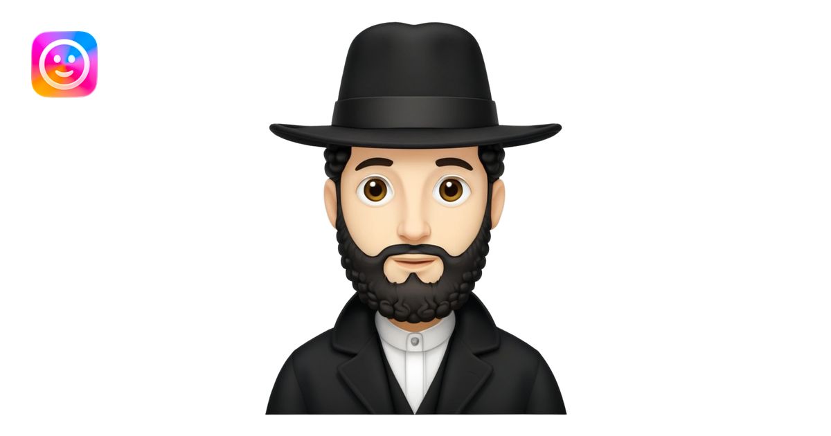 Abstract stylized Hasidic Jewish man emoji with traditional wide black ...