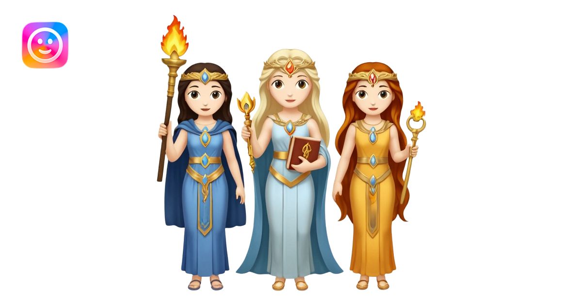 Three goddesses. one with a key, one with a torch, one with a book and ...
