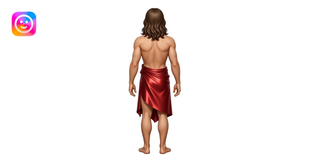 Jesus Christ from behind with long hair, crimson metallic loincloth ...