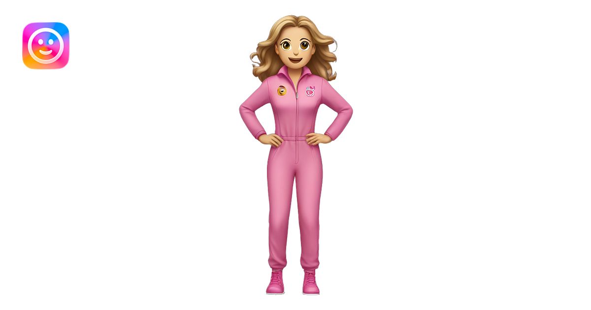 Woman light brown hair hazel eyes pink full body jump suit flying emoji ...