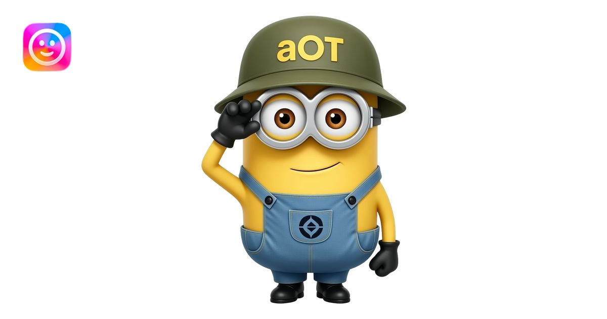 minion in army general uniform saluting text aOT on hat emoji | AI ...