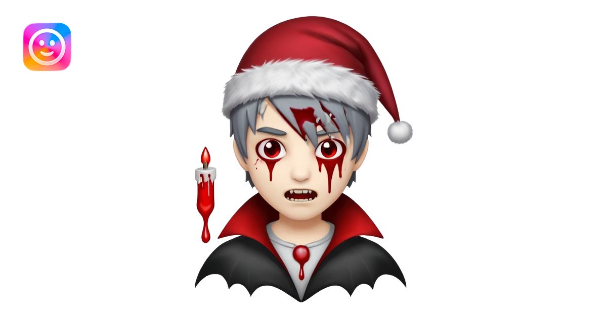 grey skin emo vampire boy with Christmas hat and blood dripping from ...
