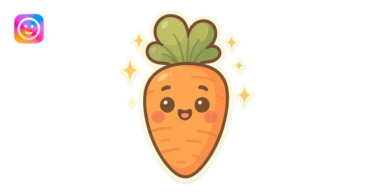 chibi sticker-style carrot with sparkles, cute and exaggerated emoji ...