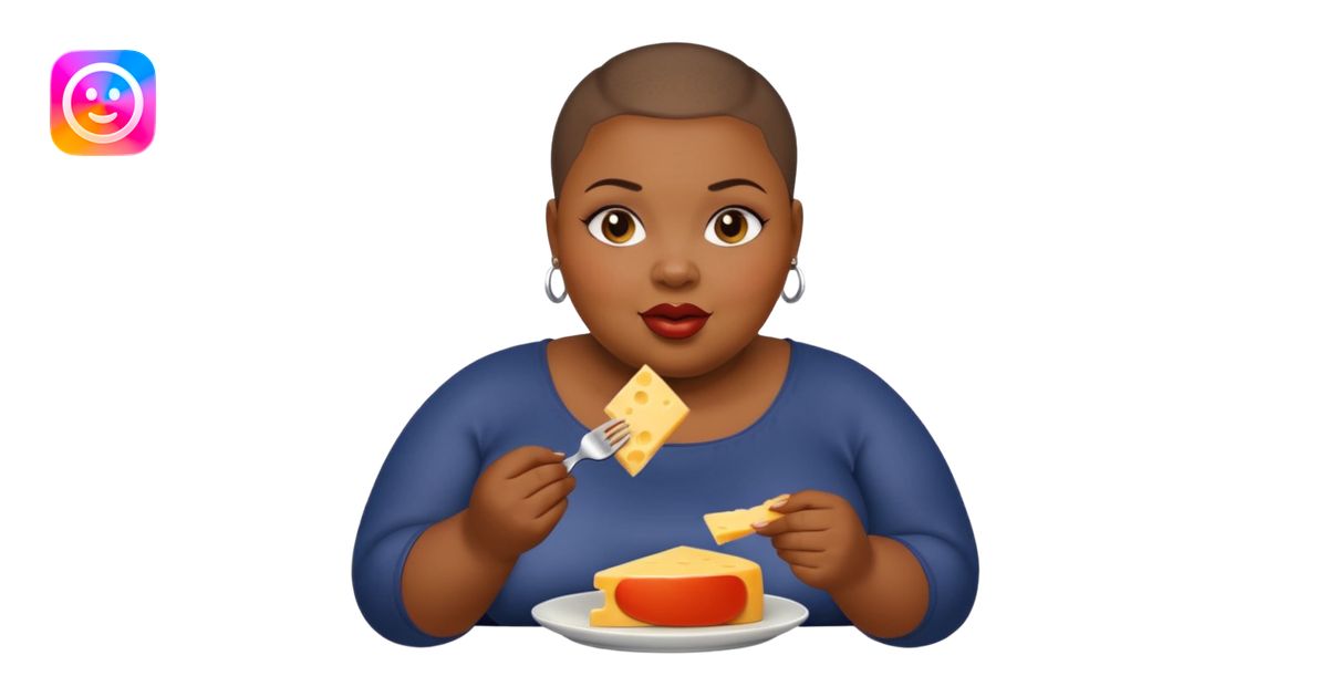 Black fat woman with buzz cut eating cheese emoji | AI Emoji Generator