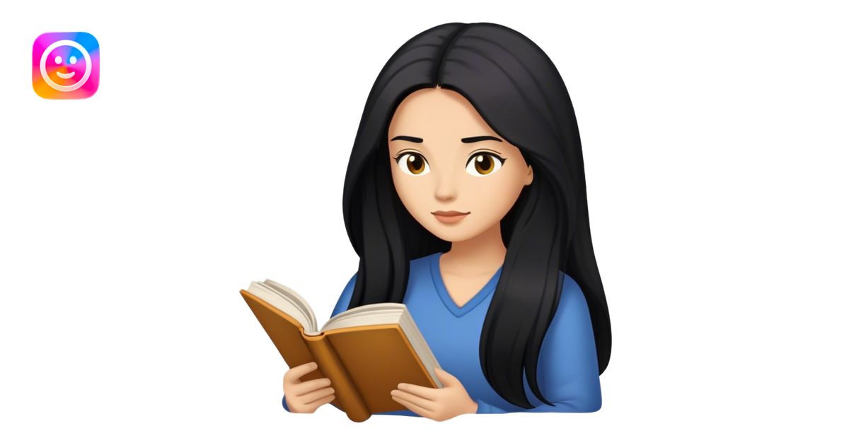 reading a book long black hair women emoji | AI Emoji Generator