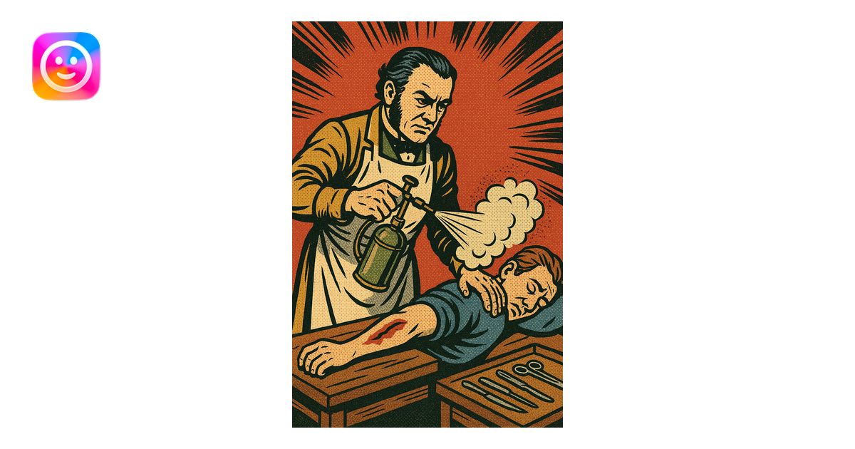 A victorian surgeon like Joseph Lister using a carbolic acid spray ...