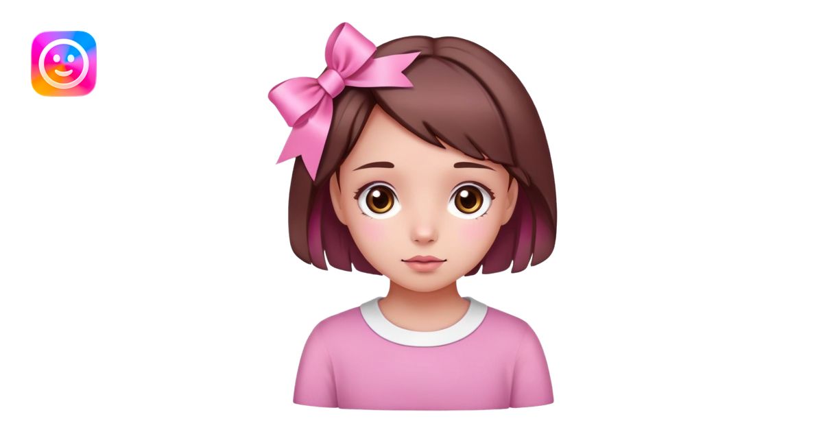 Cute pink innocent face with ribbon brown hair and brown eyes emoji ...