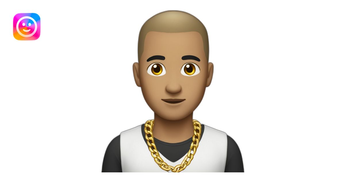 white male thug with dark black hair buzz cut wearing gold chain emoji ...