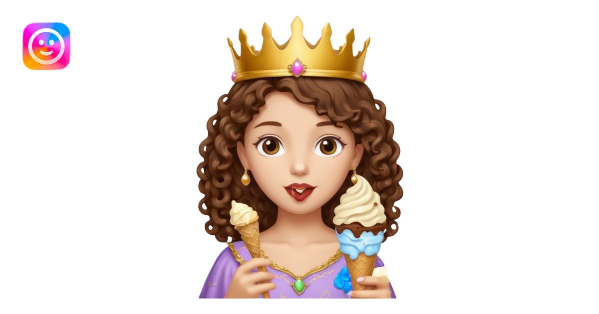 curly haired crowned princess with ice cream emoji | AI Emoji Generator