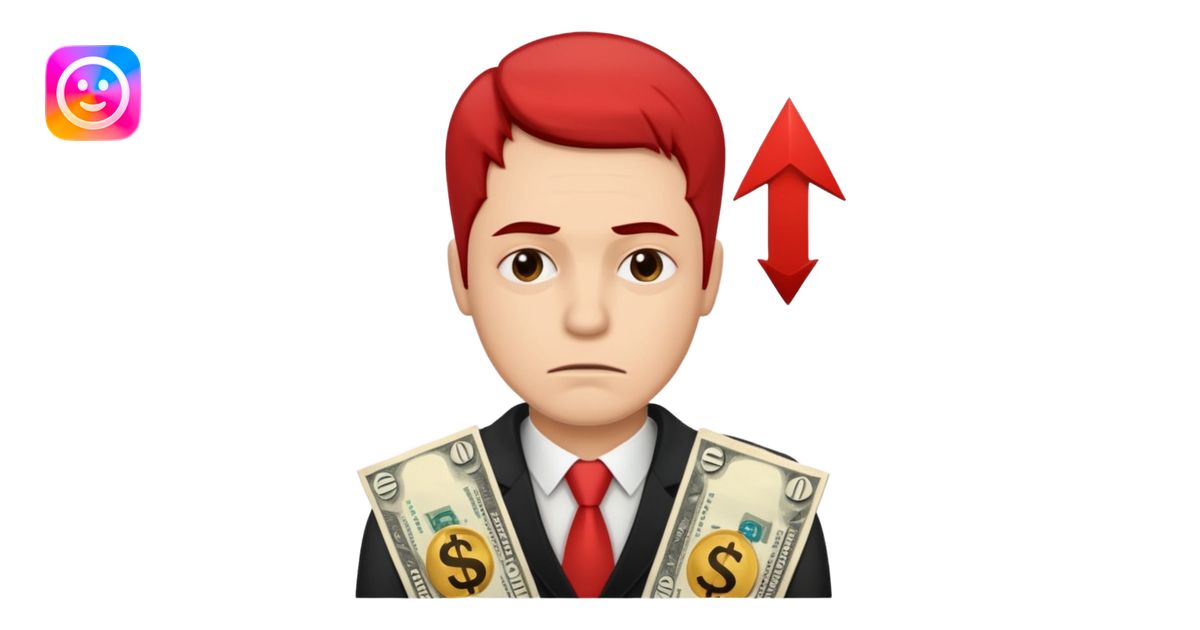 a man with money bills and a red down arrow next to him emoji | AI ...