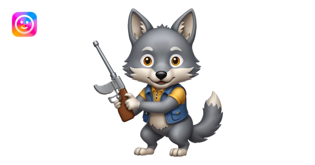 Wolf cartoon wholding hunt emoji | AI Emoji Generator