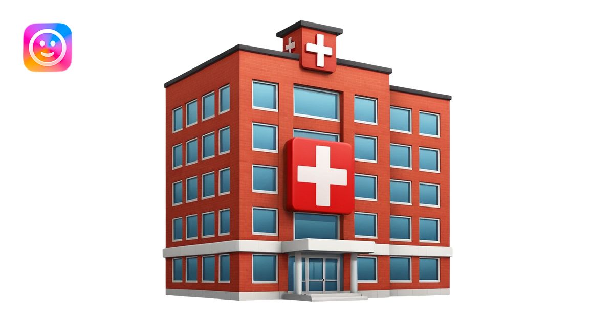 A hospital building with a red +. In PNG format. emoji | AI Emoji Generator