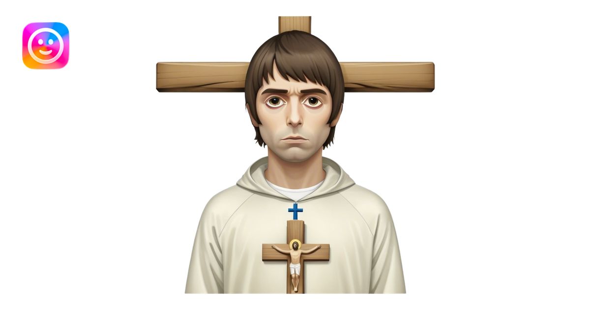 Liam Gallagher wearing adidas on a cross like Jesus crucified emoji ...