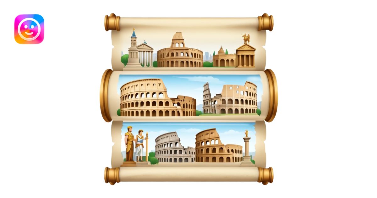 An icon featuring an ancient scroll, surrounded by famous historical ...