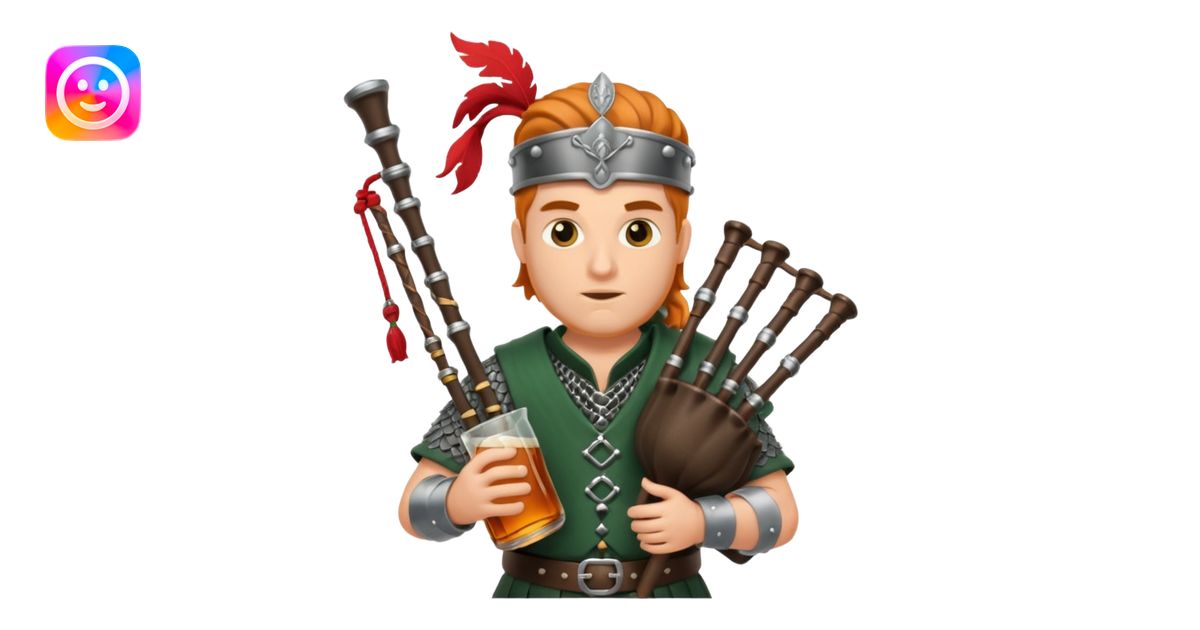 Warrior playing bagpipes chugging whiskey emoji | AI Emoji Generator