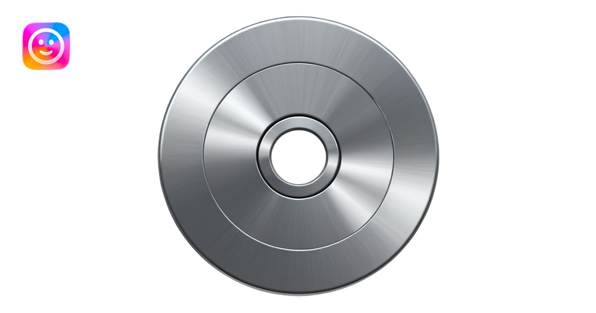 metallic disc emoji, brushed chrome surface, clean geometry, futuristic ...