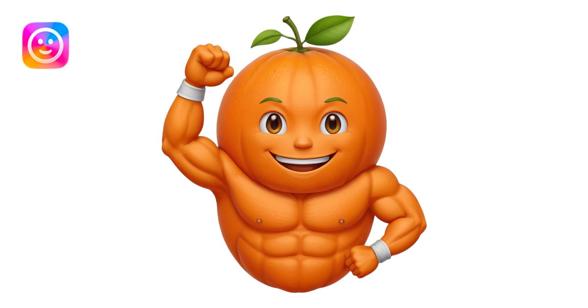 Muscle Orange Fruit Character Strongest emoji | AI Emoji Generator
