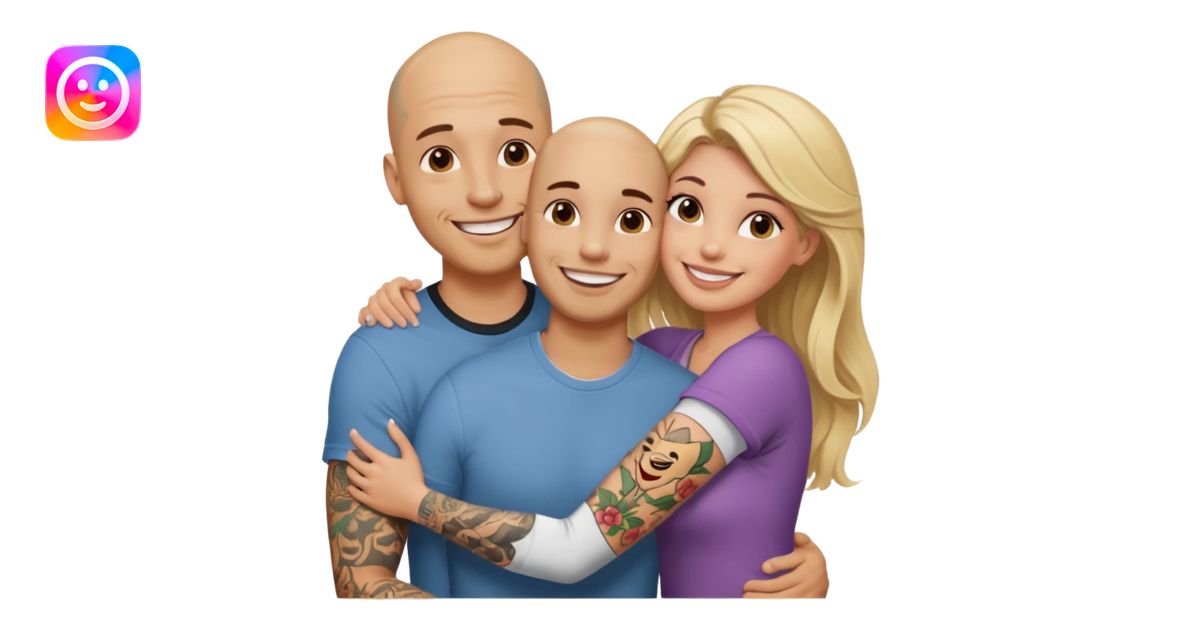 throuple tatted bald boyfriend with two girlfriends blonde and brunette ...