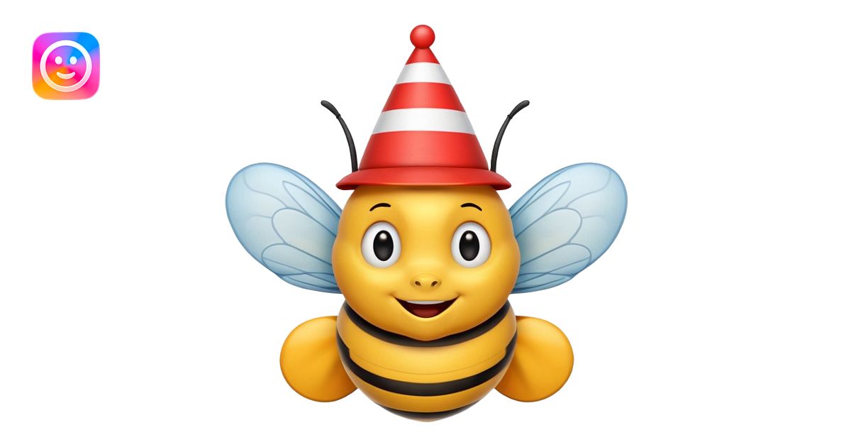 Bees with red Birthday Hat, Happy bee with striped party hat emoji | AI ...