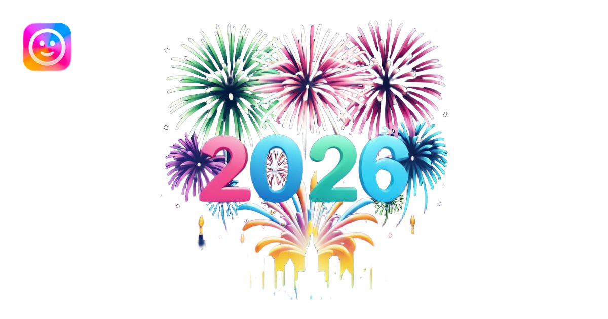 "Happy New Year 2026" in backdrop of colourful fireworks in outline ...