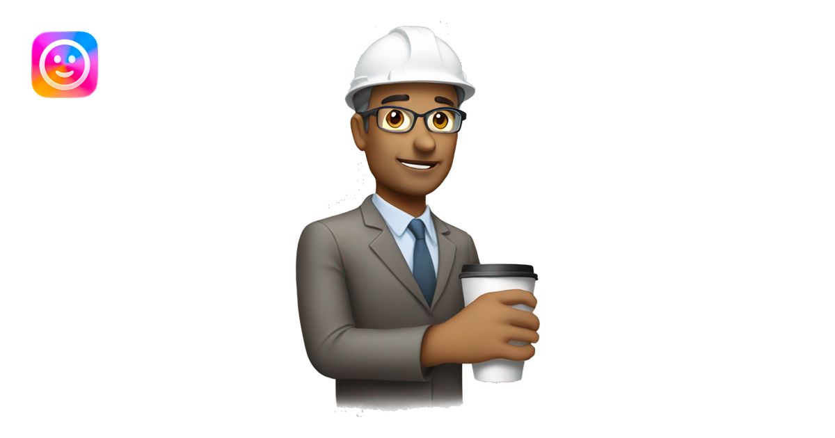 Civil engineer with white helmet holds coffee emoji | AI Emoji Generator